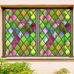 3D Dazzling Diamonds W180 Window Film Print Sticker Cling Stained Glass ...