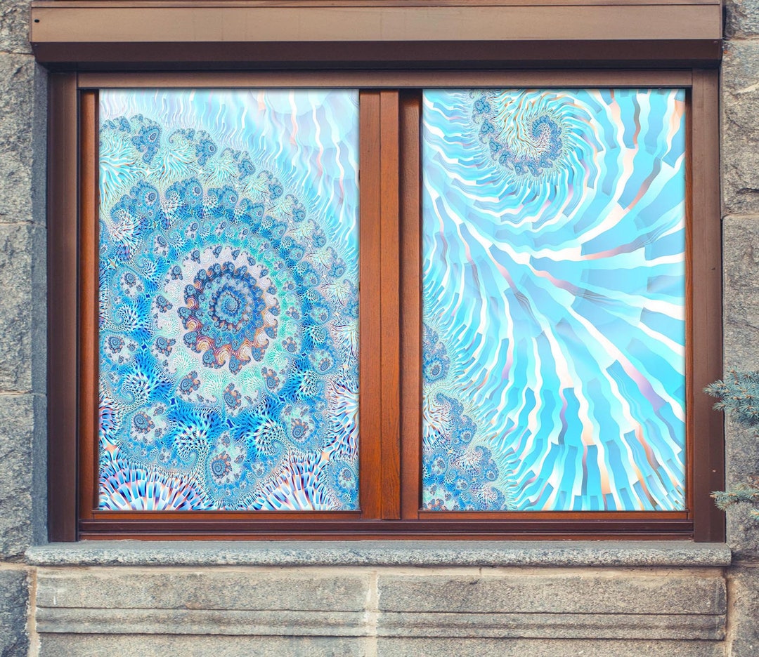 3D Light Blue Pattern WD6183 Window Film Print Sticker Cling Stained ...