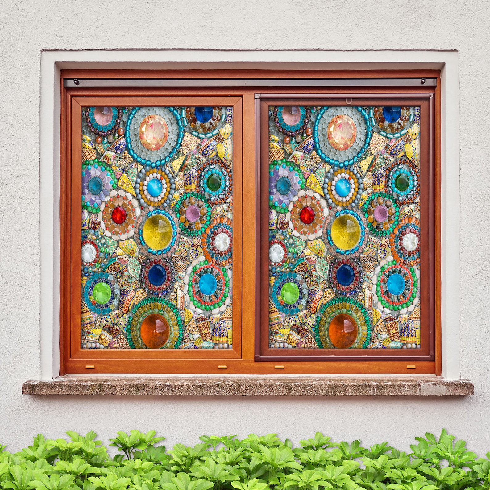 3D Colored Gems W011 Window Film Print Sticker Cling Stained Glass Xmas ...