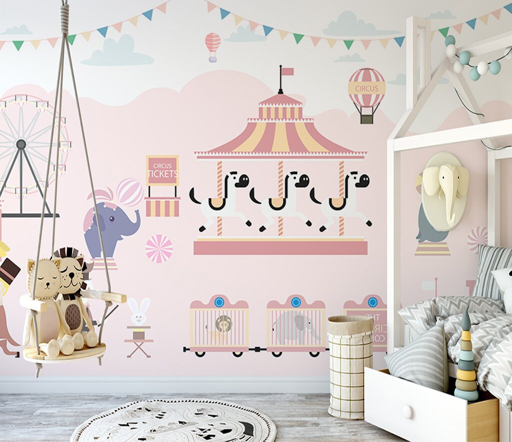 3D Carousel ZZ1184 Self-adhesive Wallpaper Mural Peel and Stick ...