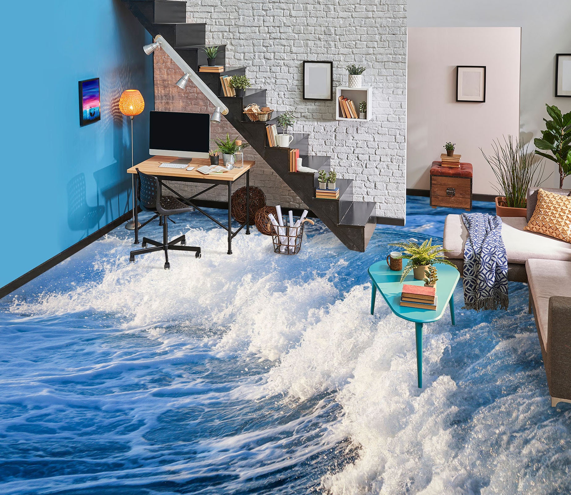 3D Sea Water Splash JJ9305FF Floor Wallpaper Murals Self-adhesive ...