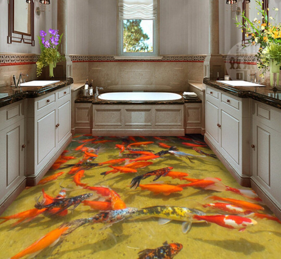 3D Lucky Fish JJ4418FF Floor Wallpaper Murals Self-adhesive Removable ...