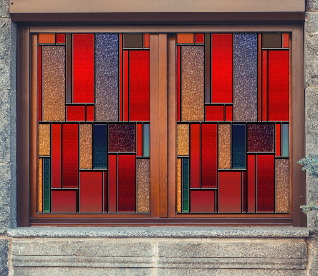 3D Red Rectangles W217 Window Film Print Sticker Cling Stained Glass ...