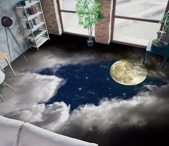 3D Moon And Clouds JJ4172FF Floor Wallpaper Murals | Etsy
