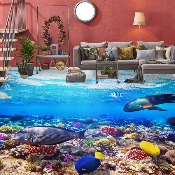 Fish Floor Wallpaper 3d - Etsy