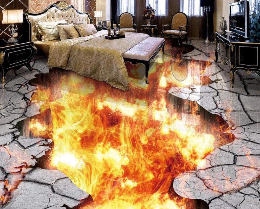 3D Blazing Fire JJ5516FF Floor Wallpaper Murals Self-adhesive Removable ...
