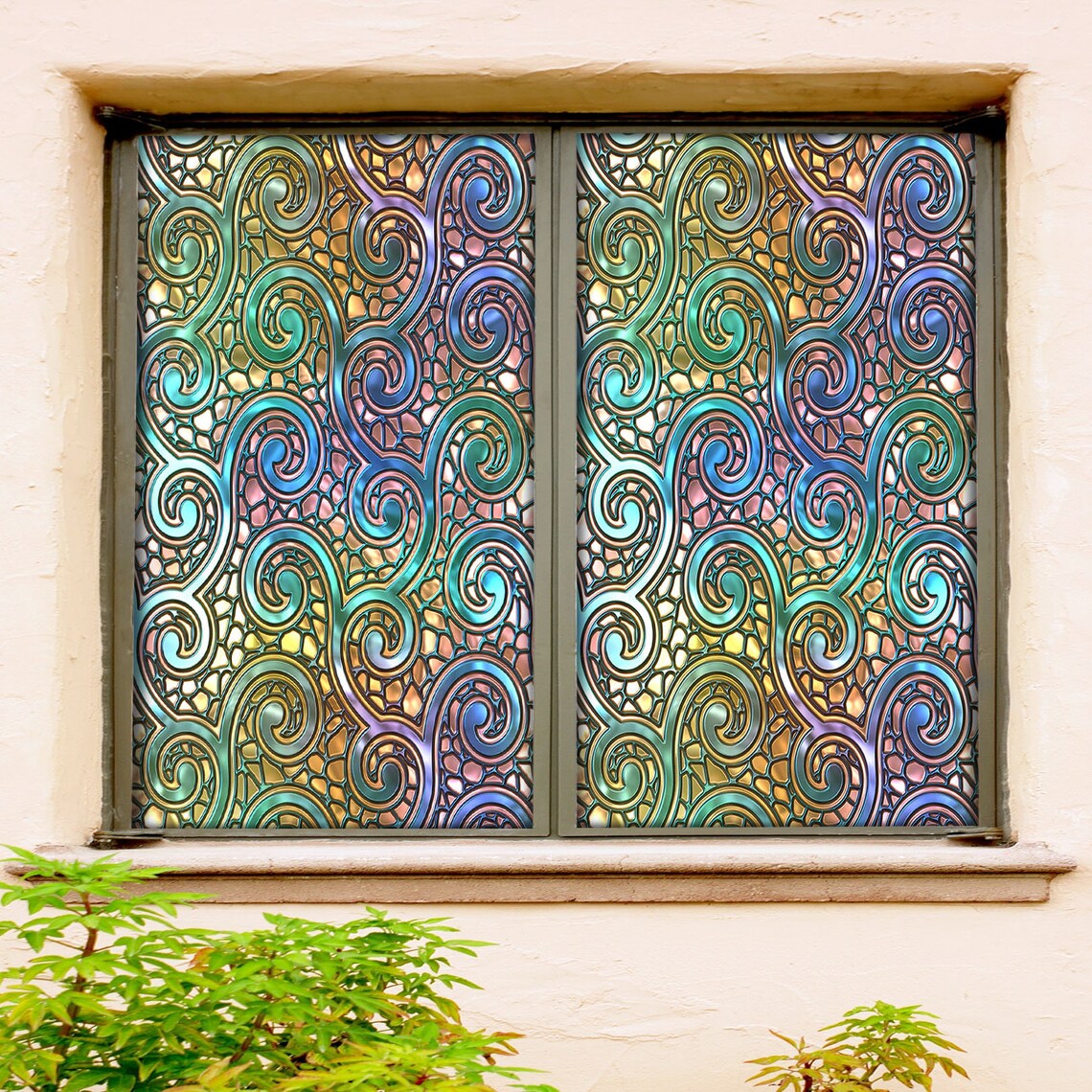 3D Fun Style W804 Window Film Print Sticker Cling Stained Glass Xmas ...