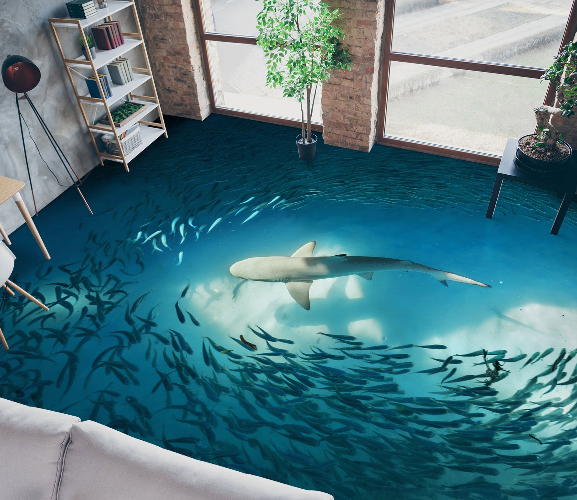 3D Wide Yellow Fish JJ2404FF Floor Wallpaper Murals Self-Adhesive ...
