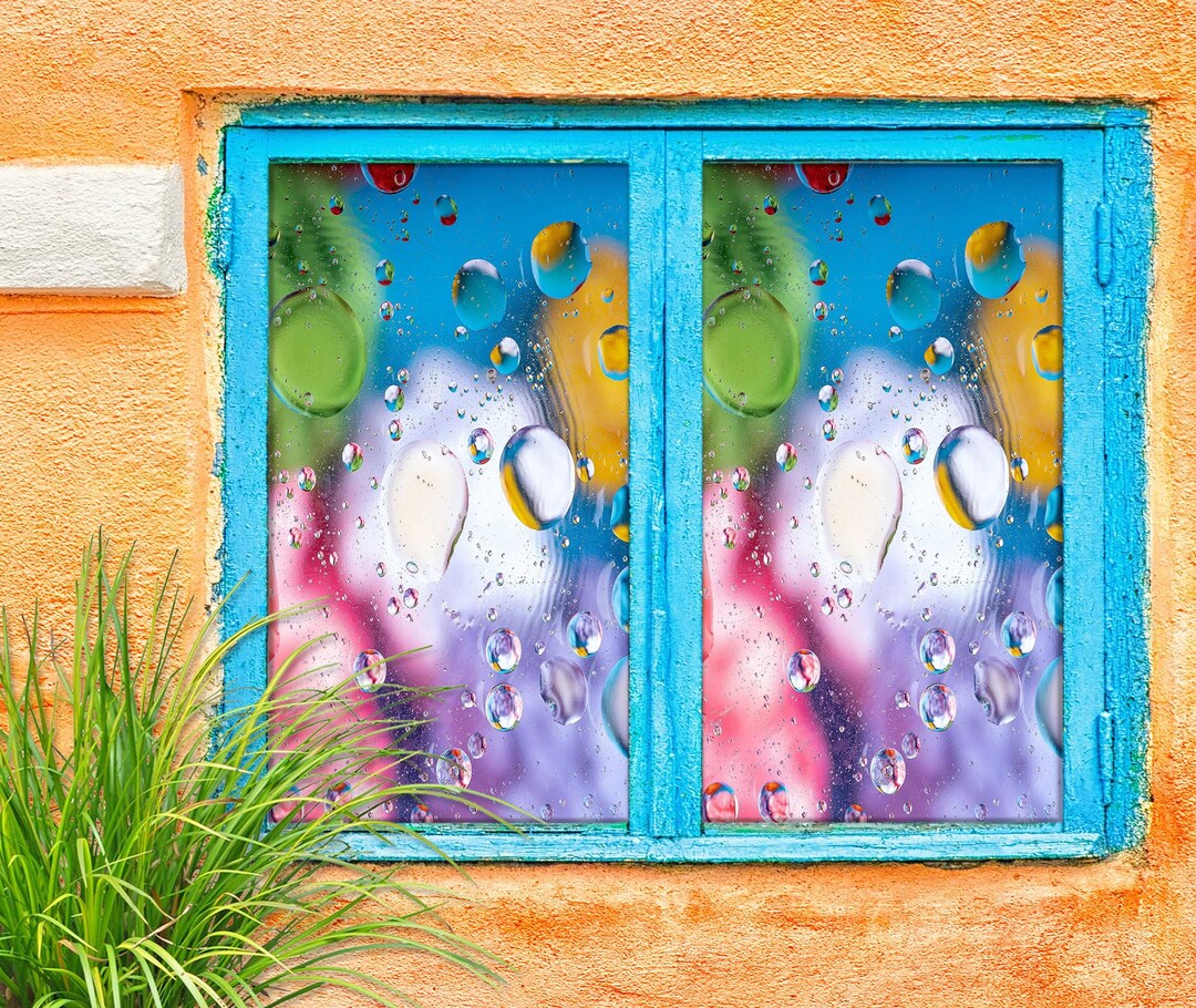 3D Transparent Raindrop WD598 Window Film Print Sticker Cling Stained ...