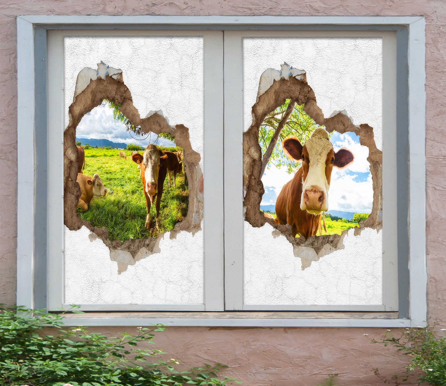 3D Funny Cow W001 Window Film Print Sticker Cling Stained | Etsy