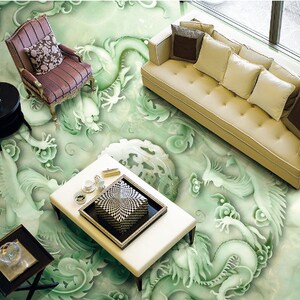3D Cyan Dragon JJ4063FF Floor Wallpaper Murals Self-adhesive Removable ...