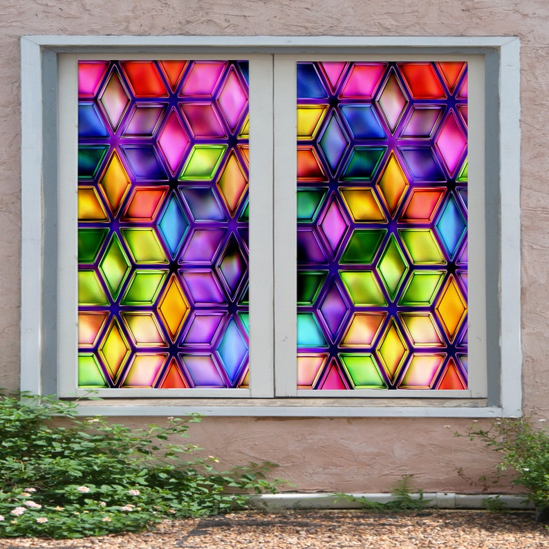 3D Geometry Pattern WD4130 Window Film Print Sticker Cling Stained ...