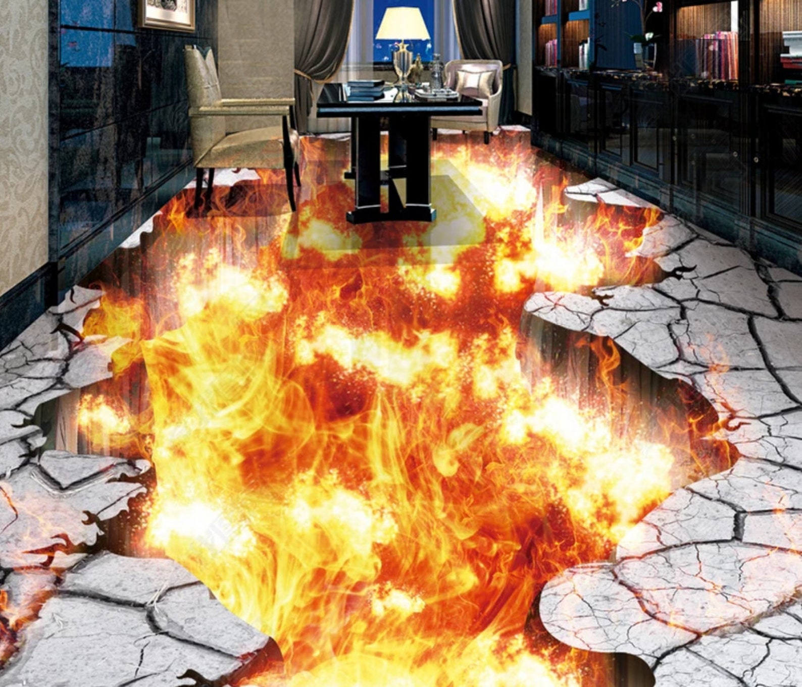 3D Blazing Fire JJ5516FF Floor Wallpaper Murals Self-adhesive Removable ...