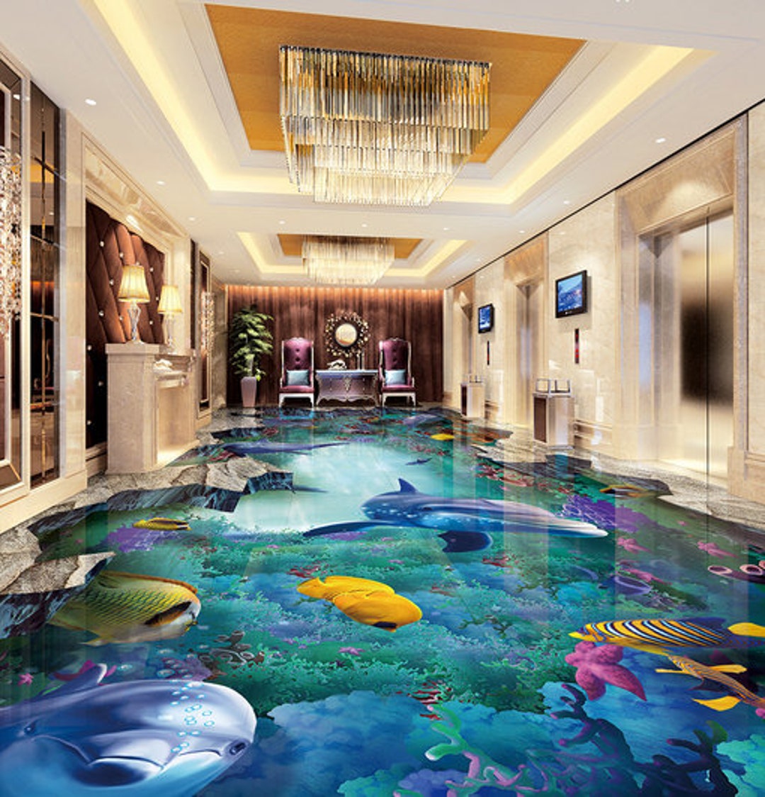 3D Ocean World JJ5191FF Floor Wallpaper Murals Self-adhesive Removable ...