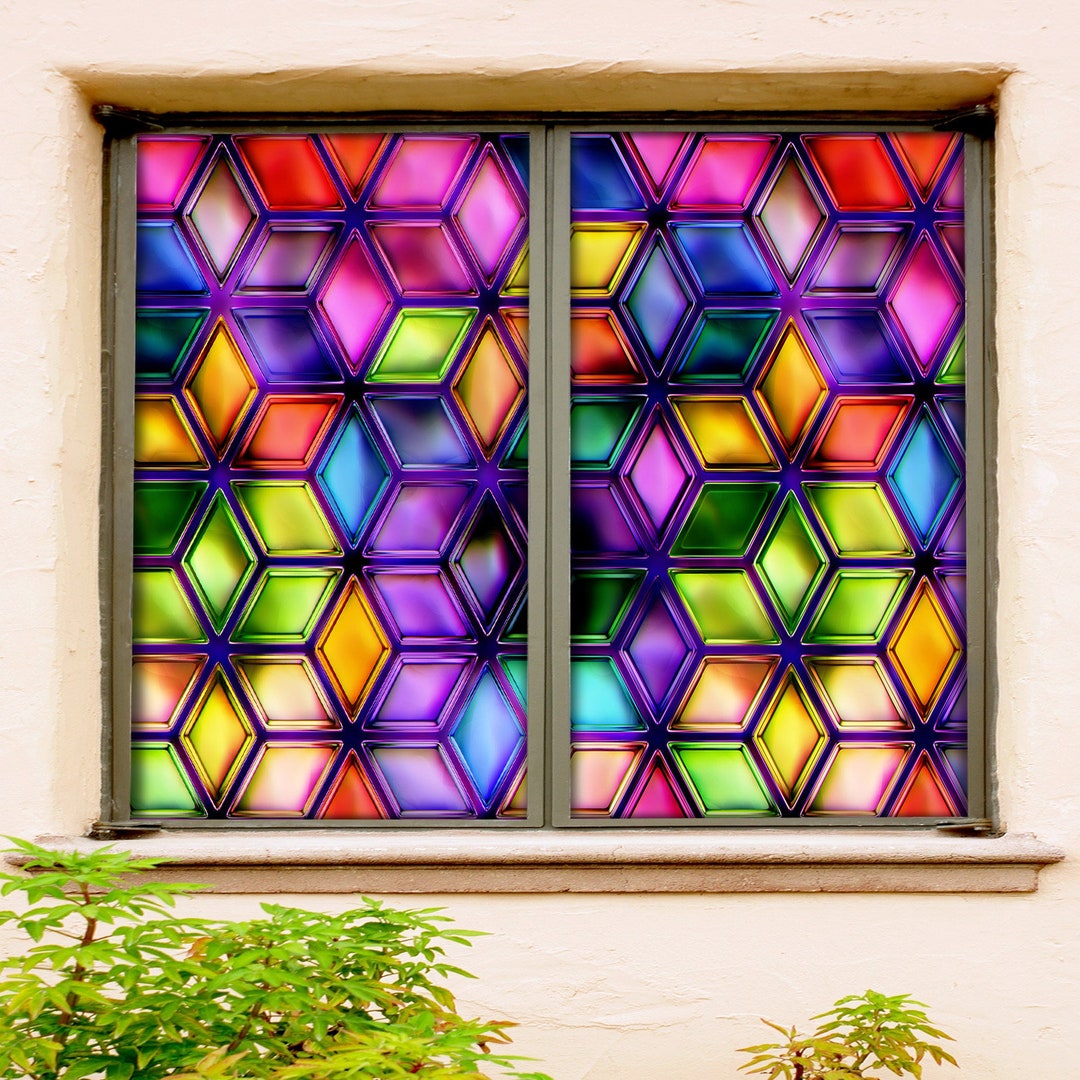 3D Geometry Pattern WD4130 Window Film Print Sticker Cling Stained ...