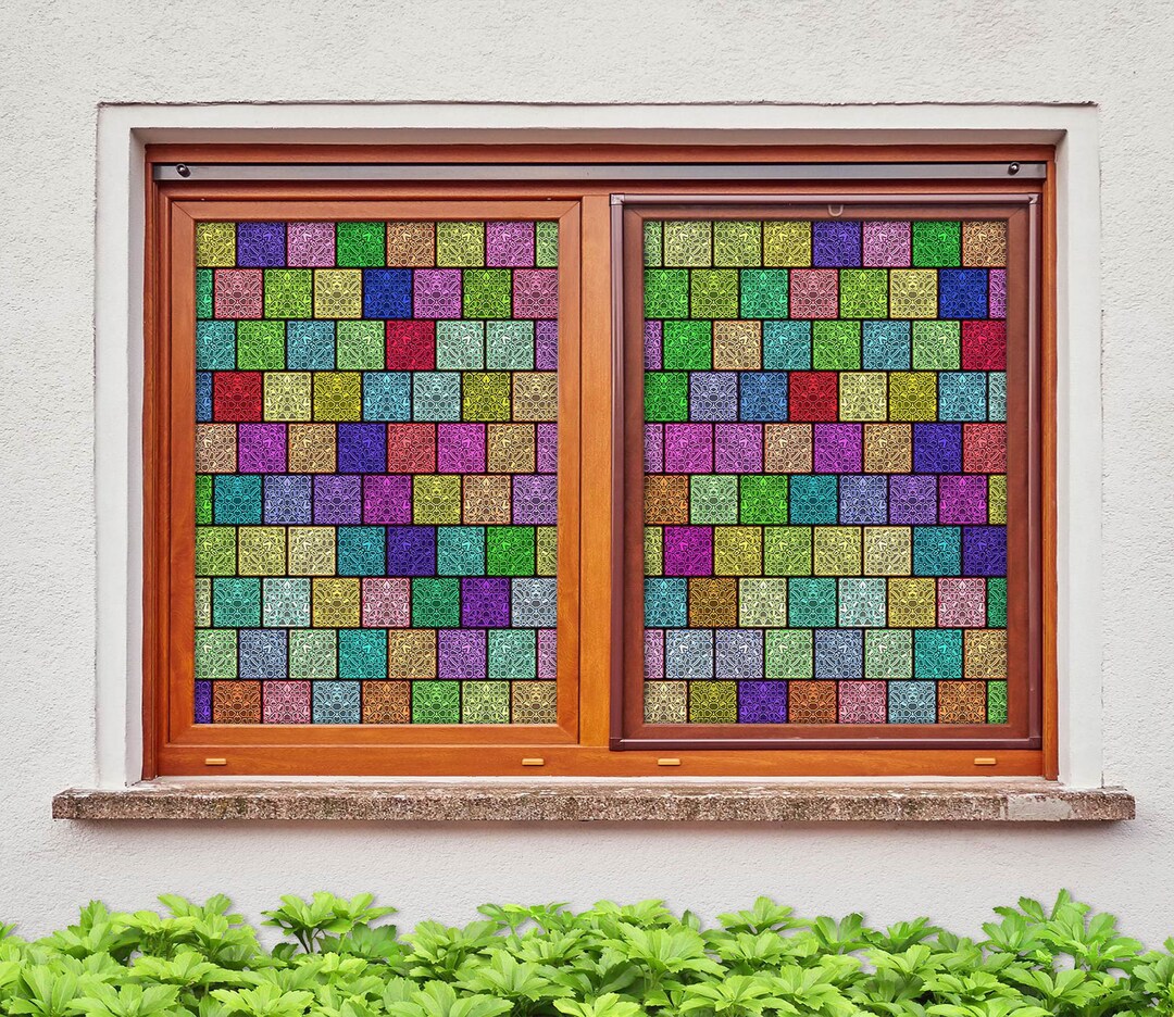 3D Square Puzzle WD8837 Window Film Print Sticker Cling Stained Glass ...