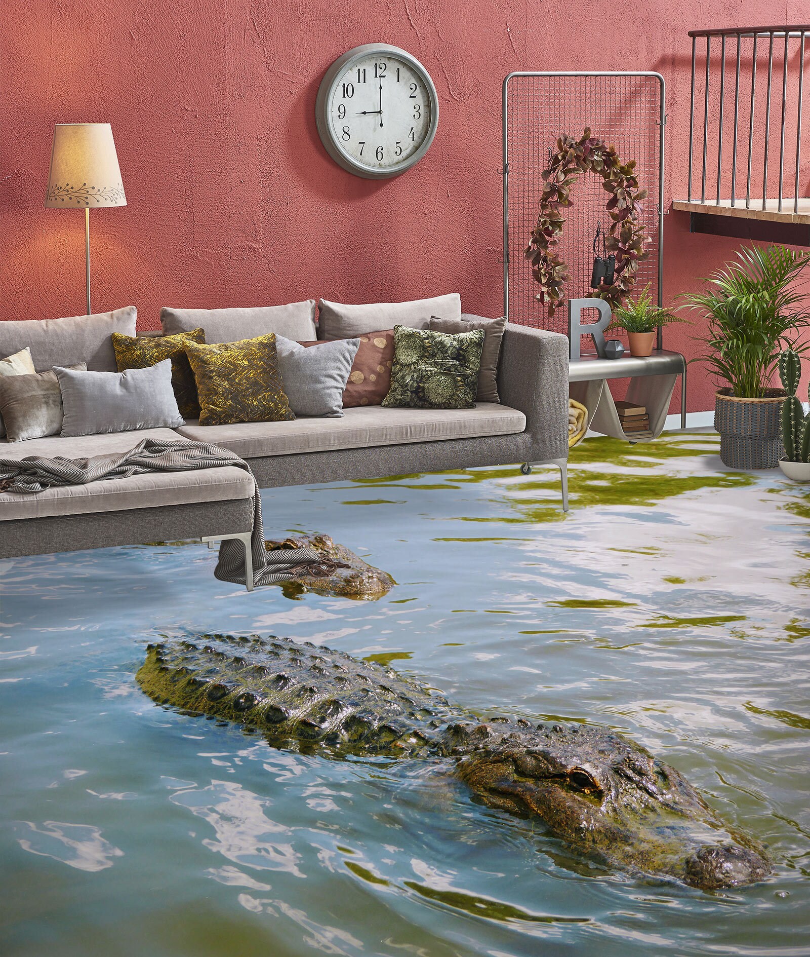 3D Animal Crocodile Life JJ9271FF Floor Wallpaper Murals Self-adhesive ...