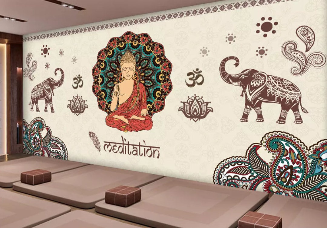 3D Buddha Statue ZZ1420 Self-adhesive Wallpaper Mural Peel and Stick ...