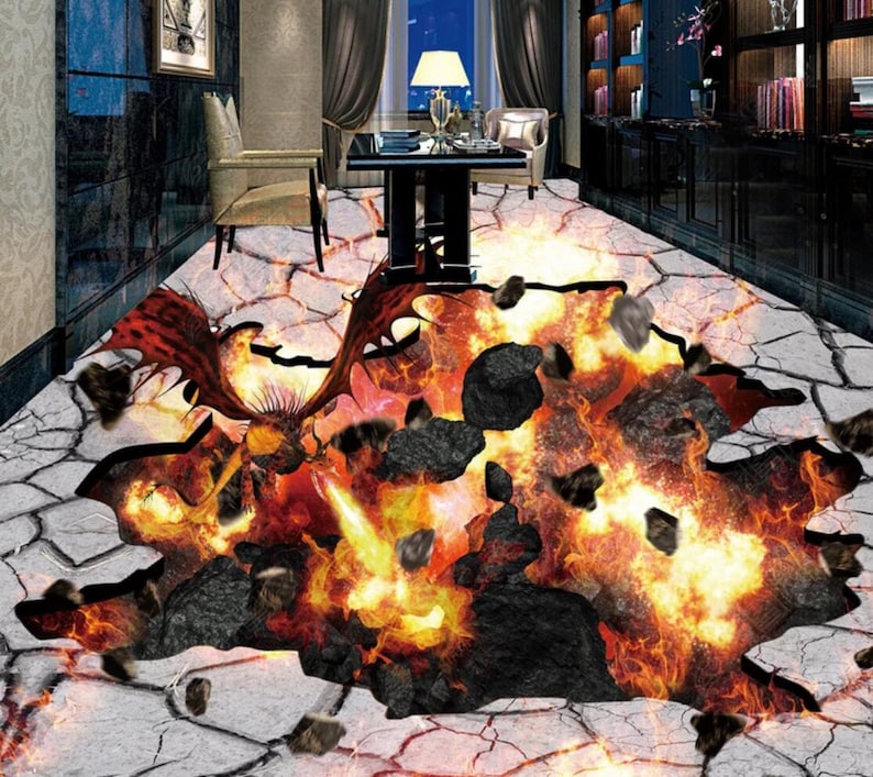 3D Fire and Stone JJ5518FF Floor Wallpaper Murals Self-adhesive ...