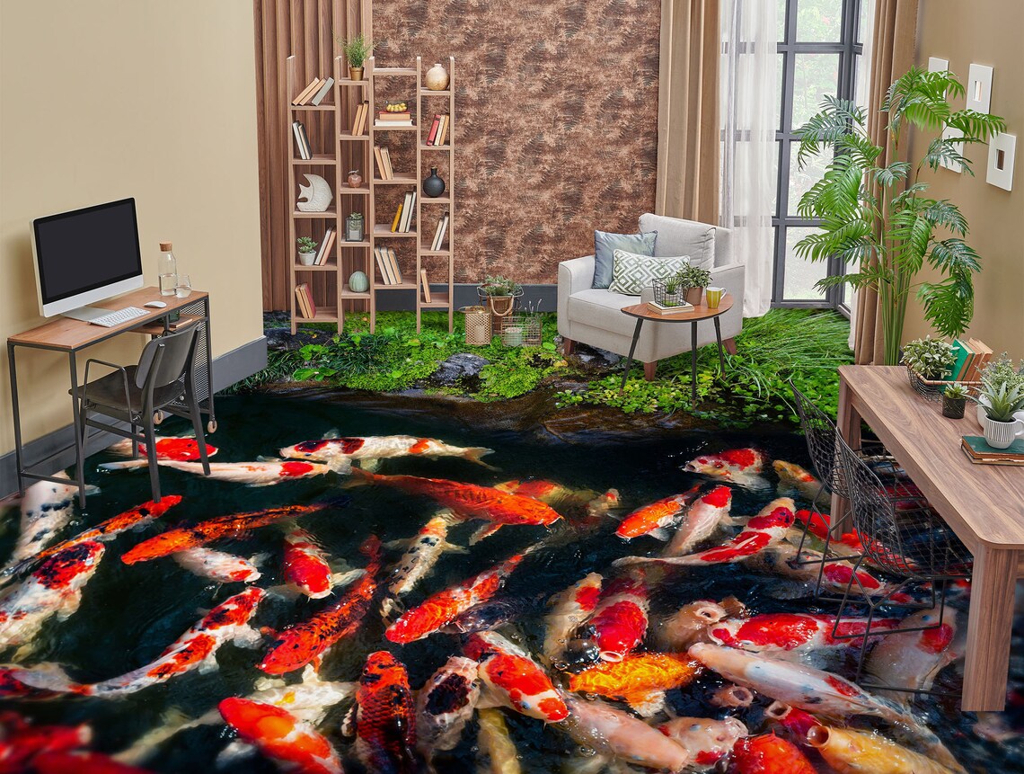 3D Koi Pond JJ2556FF Floor Wallpaper Murals Self-adhesive - Etsy