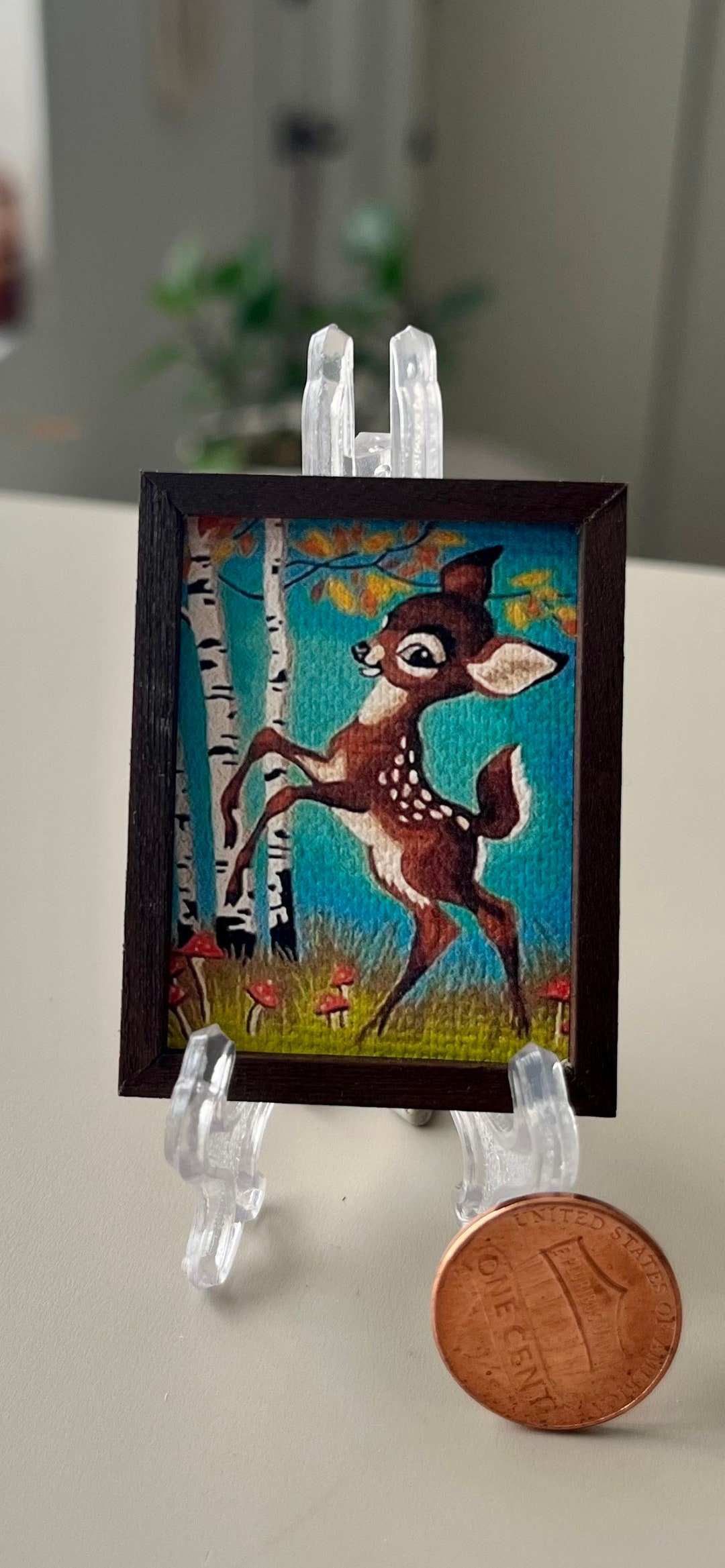 Handmade Miniature Deer Painting: Vintage Fawn Art, Dollhouse Decor - Etsy