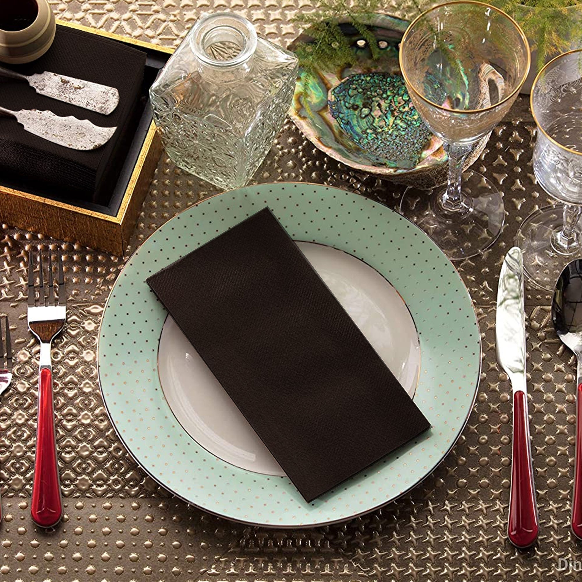 Linen-feel Paper Dinner Napkins Folded 2 Ply Black Pack of 25 Napkins ...
