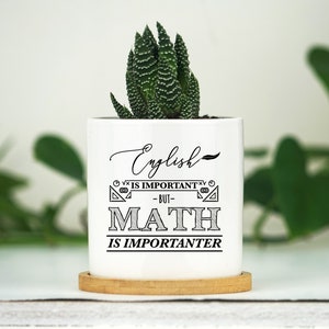 Personalized Math Teacher Gift - White Ceramic Pot 3" W/ Bamboo Tray ...
