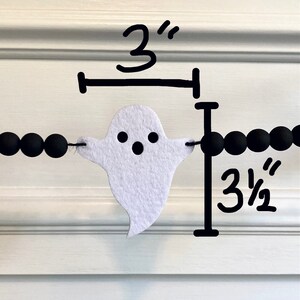 Halloween Felt Ghosts and Black Wood Beads Garland for Fireplace Mantel / Spooky Wall Home Decor ...