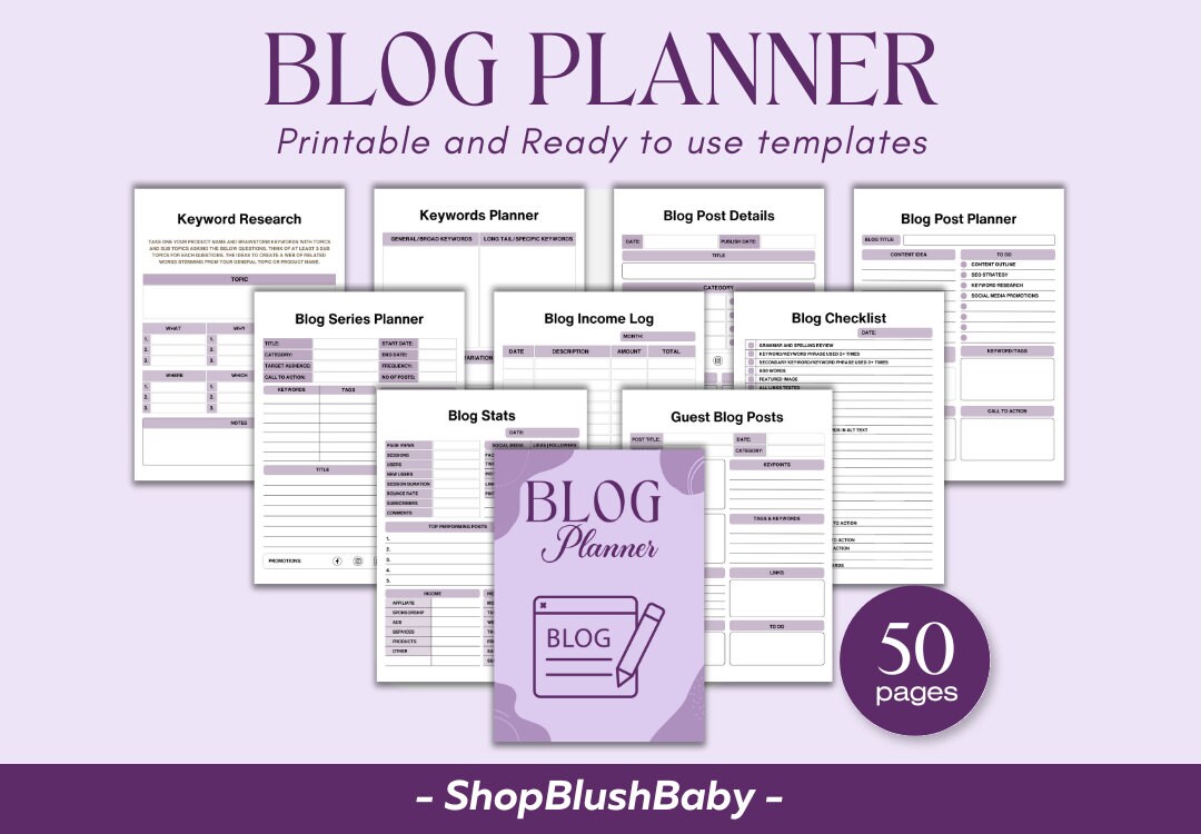 Blog Planner, Blog Organizer, Planner for Blogger, Blog Workbook, Blog ...