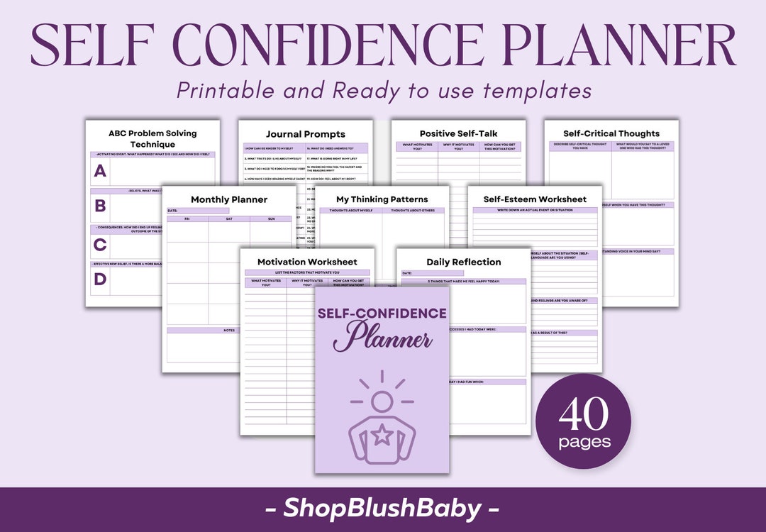 Self Confidence Planner, Self Esteem Workbook, Confidence Building ...