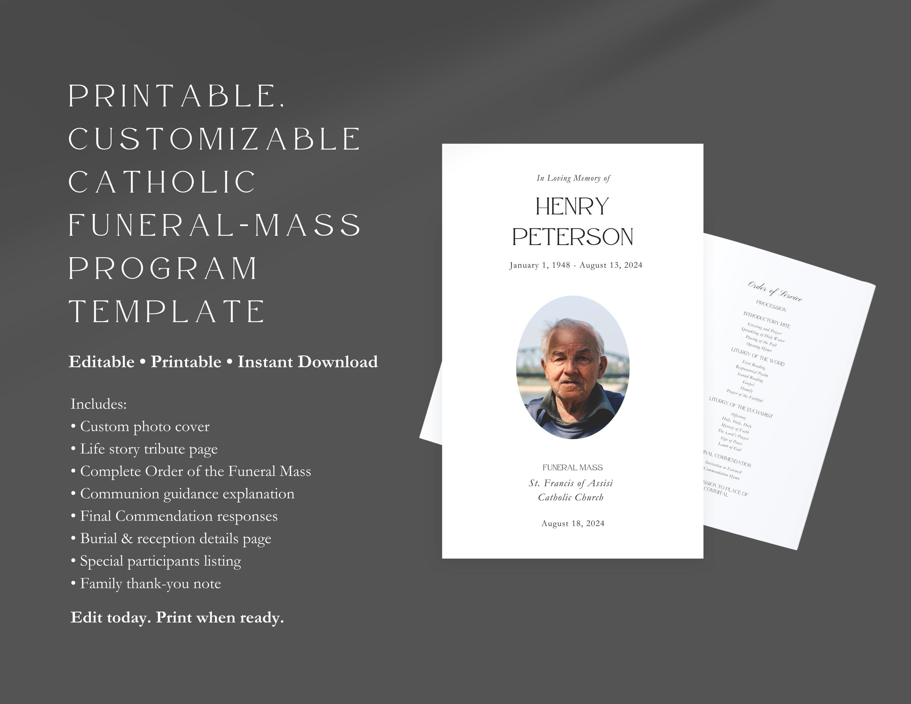 Catholic Funeral Mass Program Template - Etsy