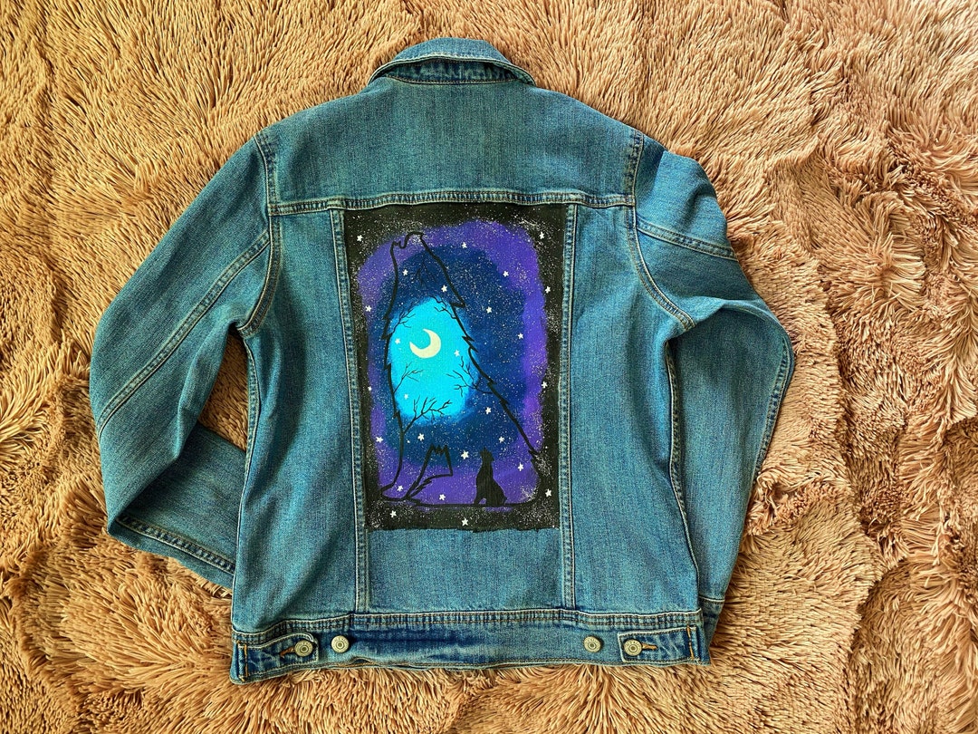Hand-painted Wolf Denim Jacket: Custom Art on Denim - Etsy