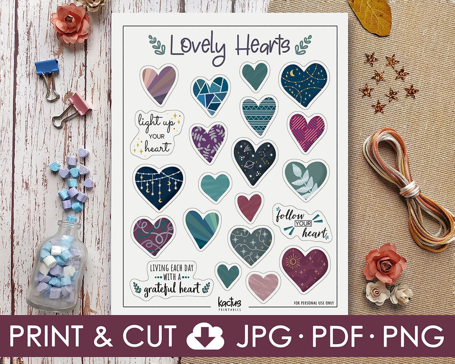 Heart Printable Stickers, Planner Stickers, Bullet Journal Sticker ...