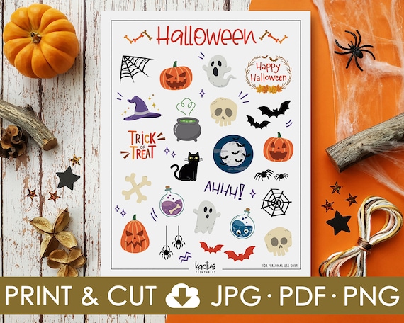 Printable Halloween Stickers Sticker Sheet Halloween Decor | Etsy