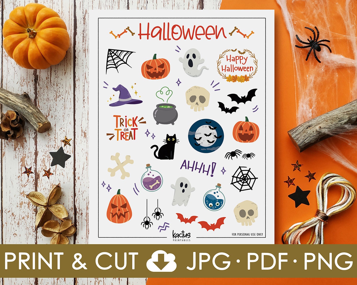 Printable Halloween Stickers Sticker Sheet Halloween Decor - Etsy