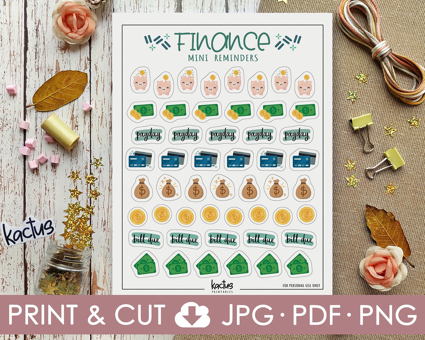 Budget Printable Stickers, Bullet Journal Stickers, Mini Planner ...