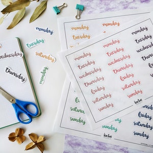 Days of the Week Printable Stickers, Bullet Journal Stickers, Weekly ...