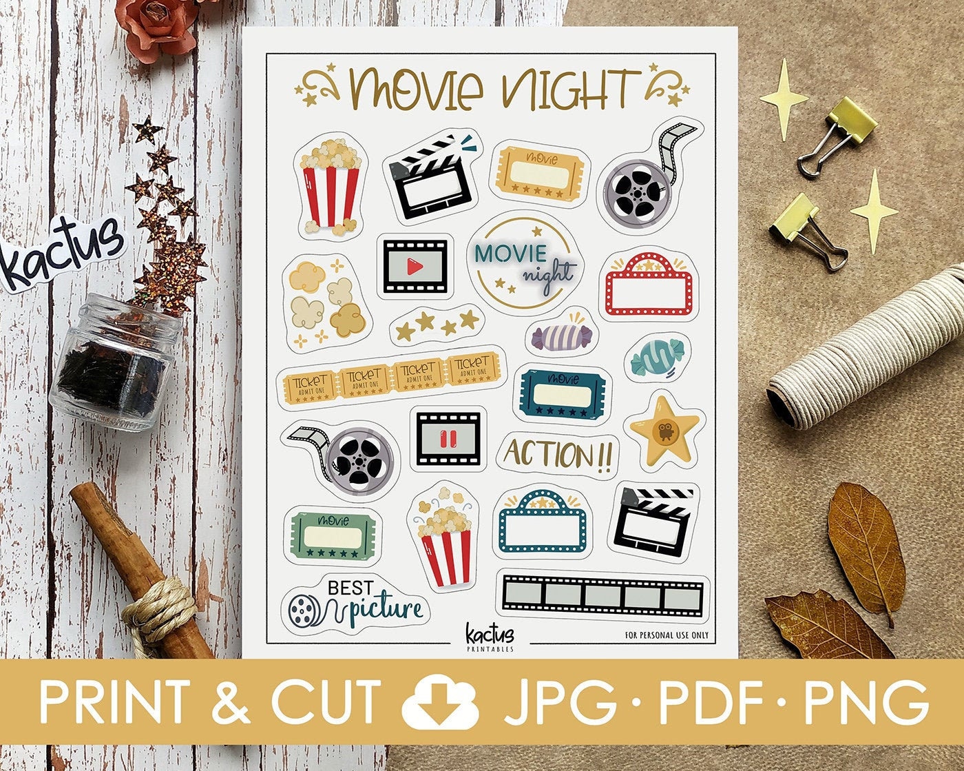 Printable Movie Stickers, Movie Planner Stickers, Bullet Journal ...