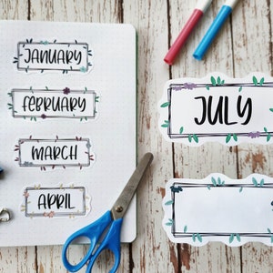 Printable Month Stickers, Planner Stickers, Bullet Journal Stickers ...