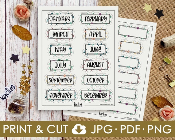 Printable Month Stickers Planner Stickers Bullet Journal | Etsy
