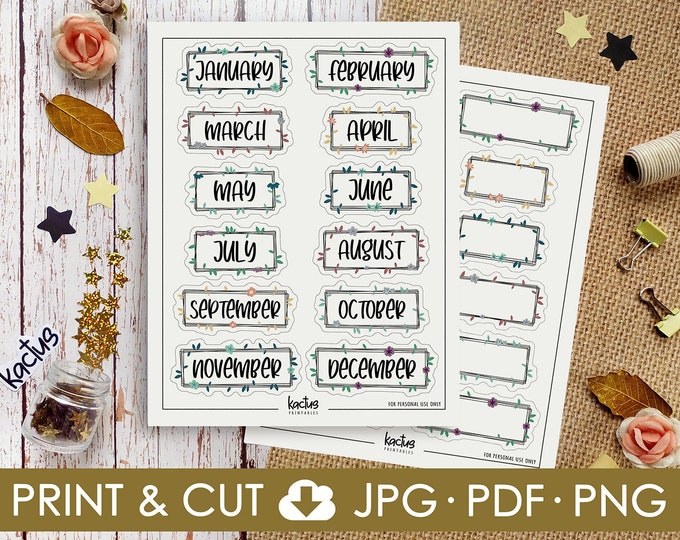 PRINTABLE MONTH STICKERS, Month Script Planner Stickers, October ...
