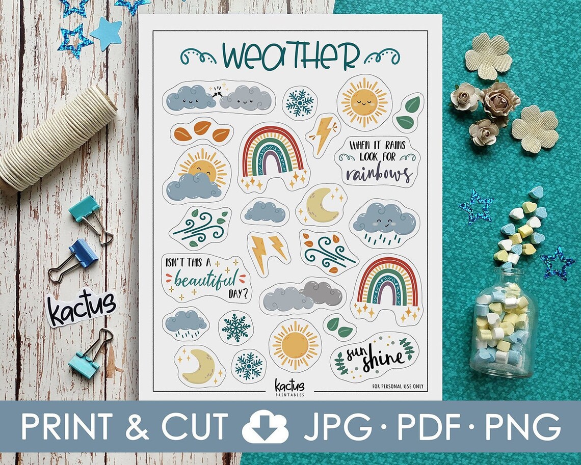 Weather Printable Stickers, Planner Stickers, Bullet Journal Stickers ...