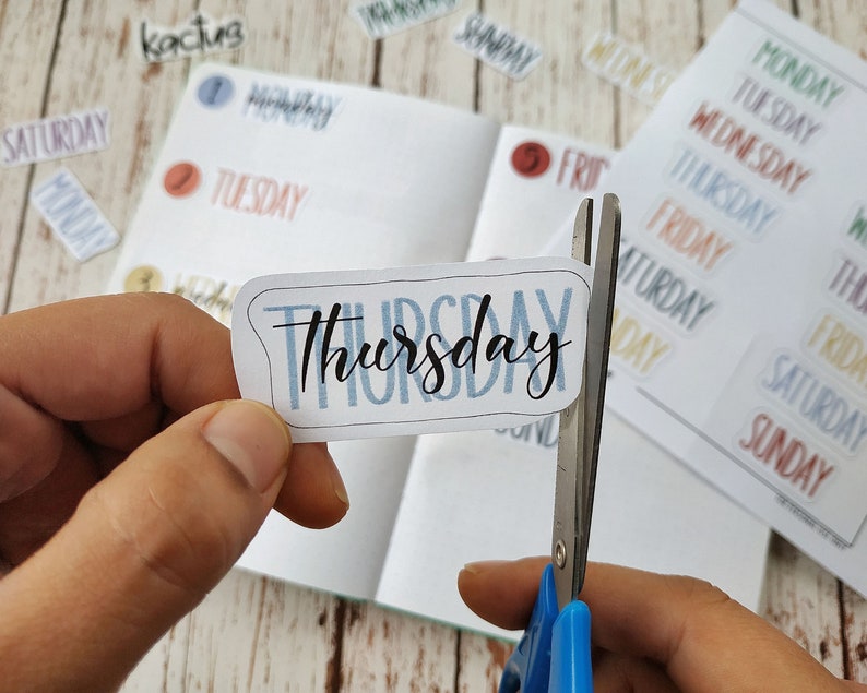 Days of the Week Printable Stickers, Colored Weekday Names, Bullet ...