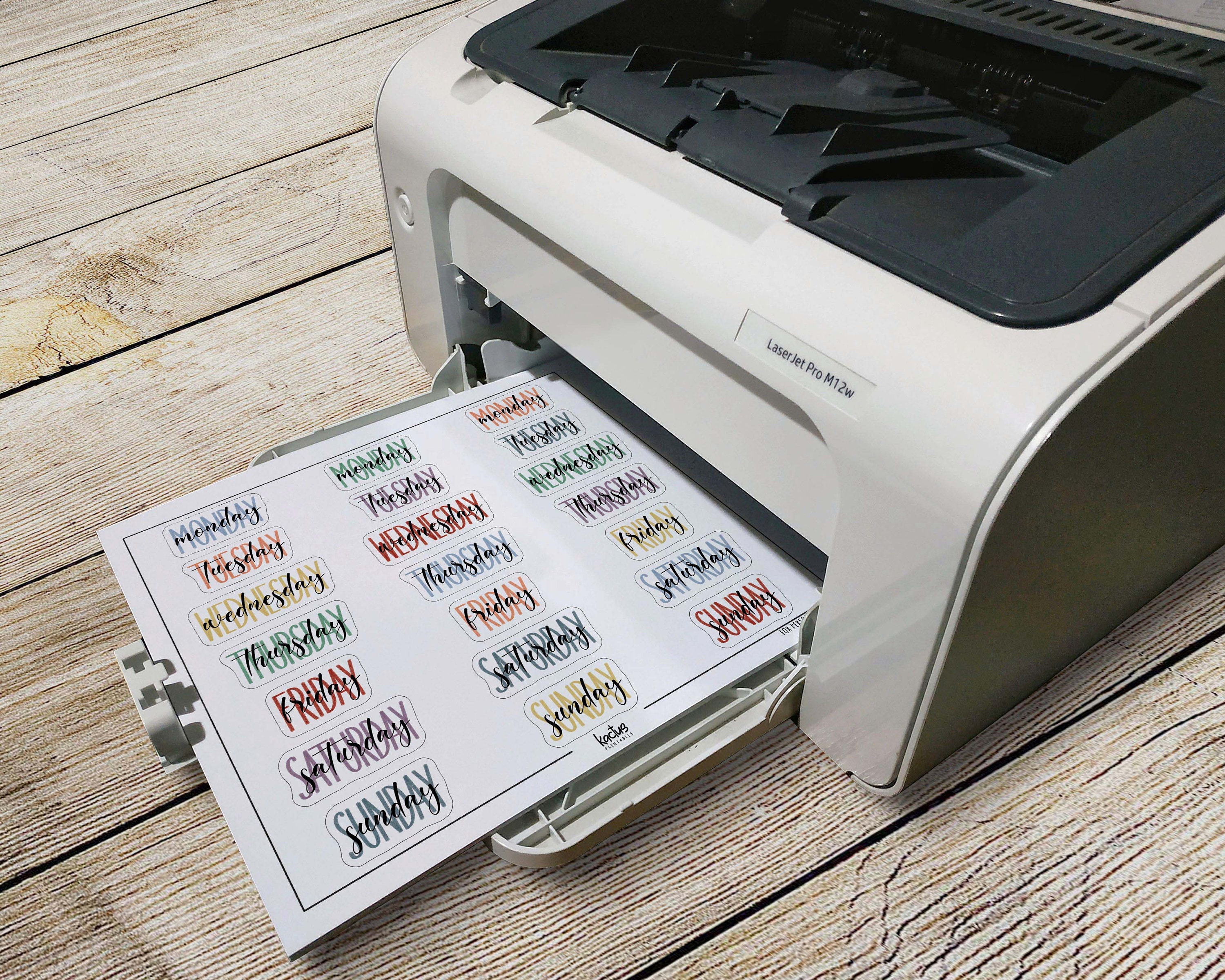 Days of the Week Printable Stickers, Colored Weekday Names, Bullet ...
