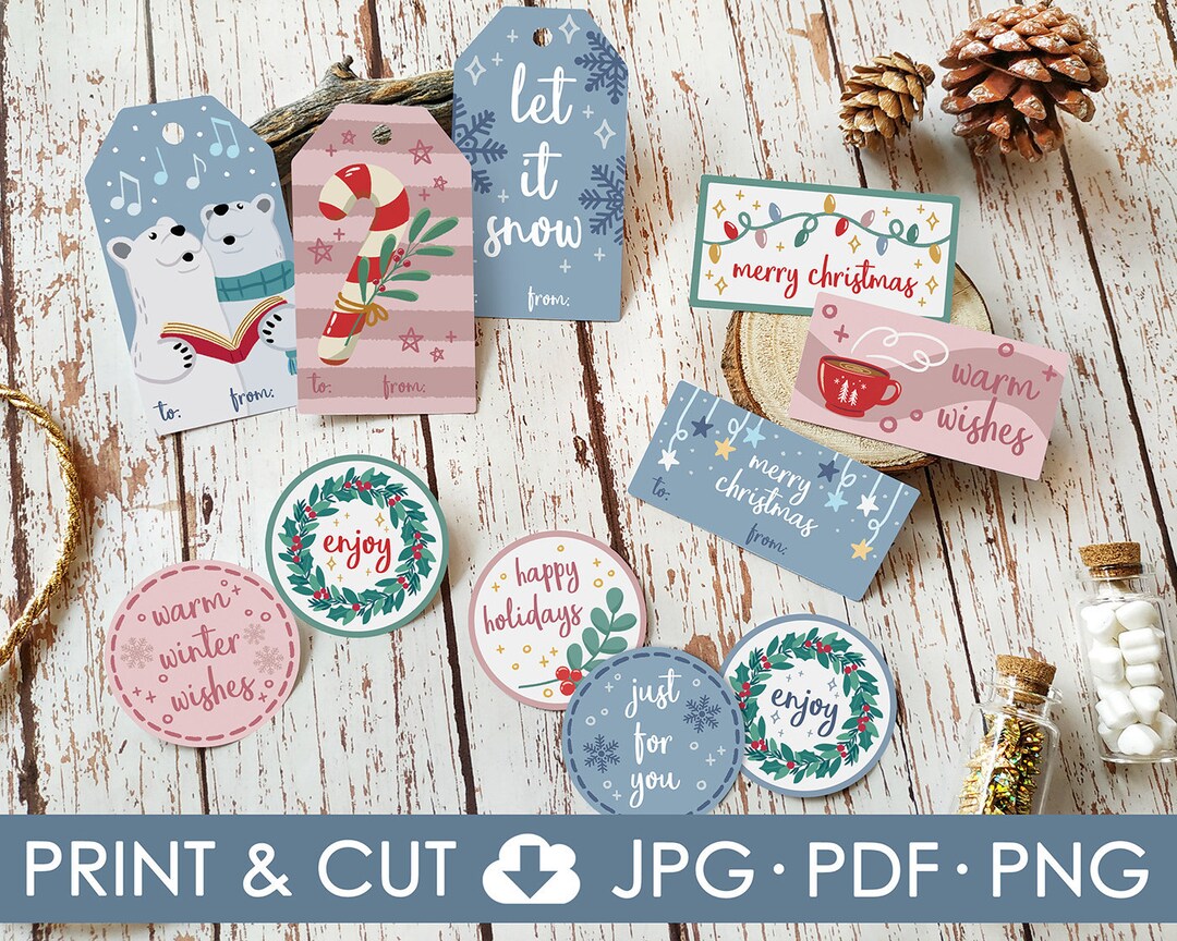 Printable Christmas Gift Tags, Printable Stickers, Sticker Sheet ...