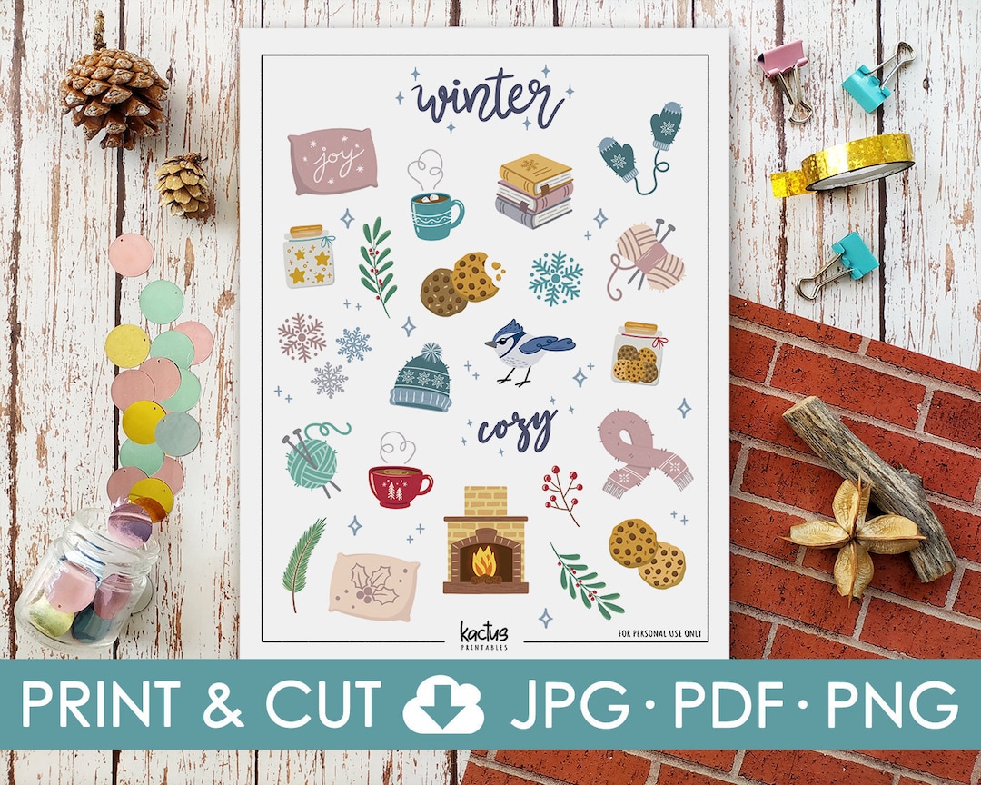 Winter Printable Stickers, Planner Stickers, Bullet Journal Stickers ...
