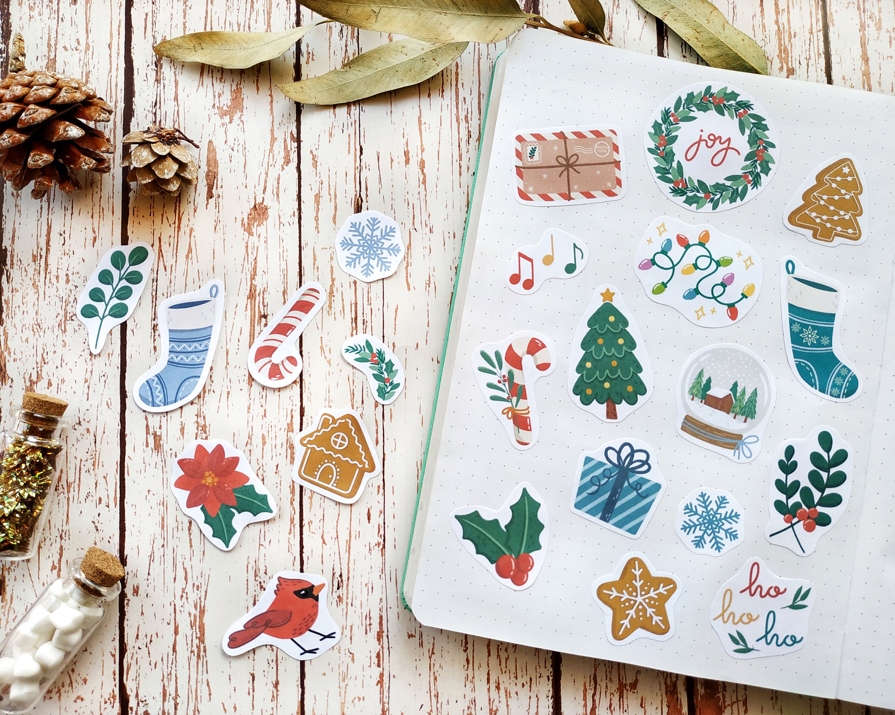 Christmas Printable Stickers, Sticker Sheet, Bullet Journal Stickers ...
