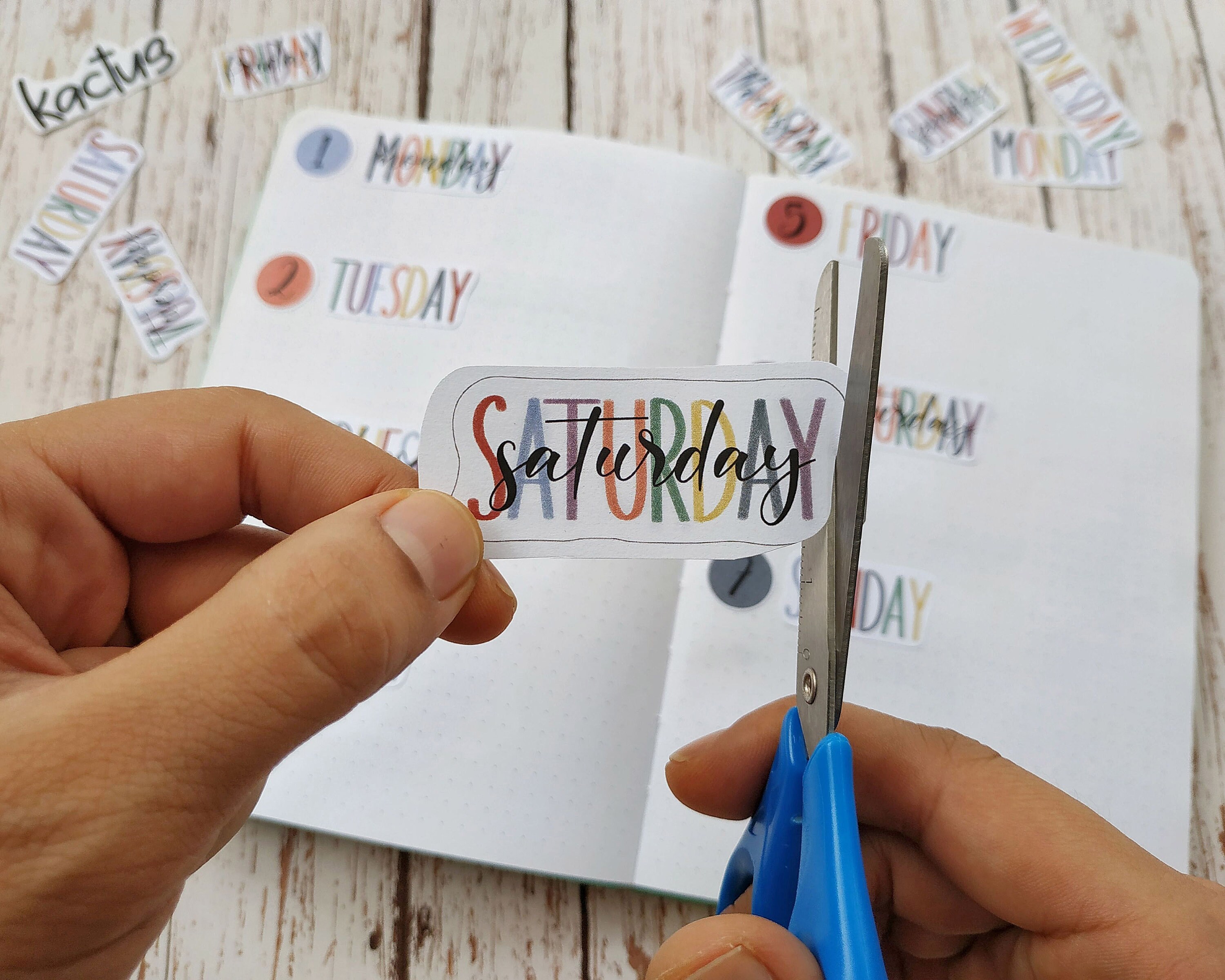 Days of the Week Printable Stickers, Rainbow Weekday Names, Bullet ...