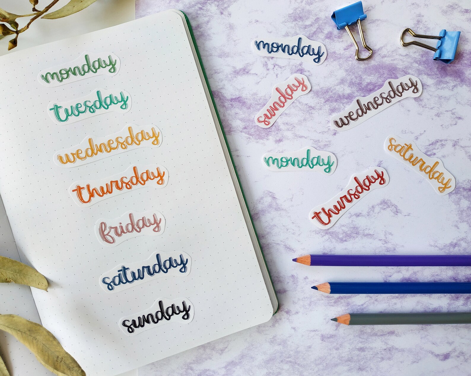 Days of the Week Printable Stickers, Bullet Journal Stickers, Weekly ...