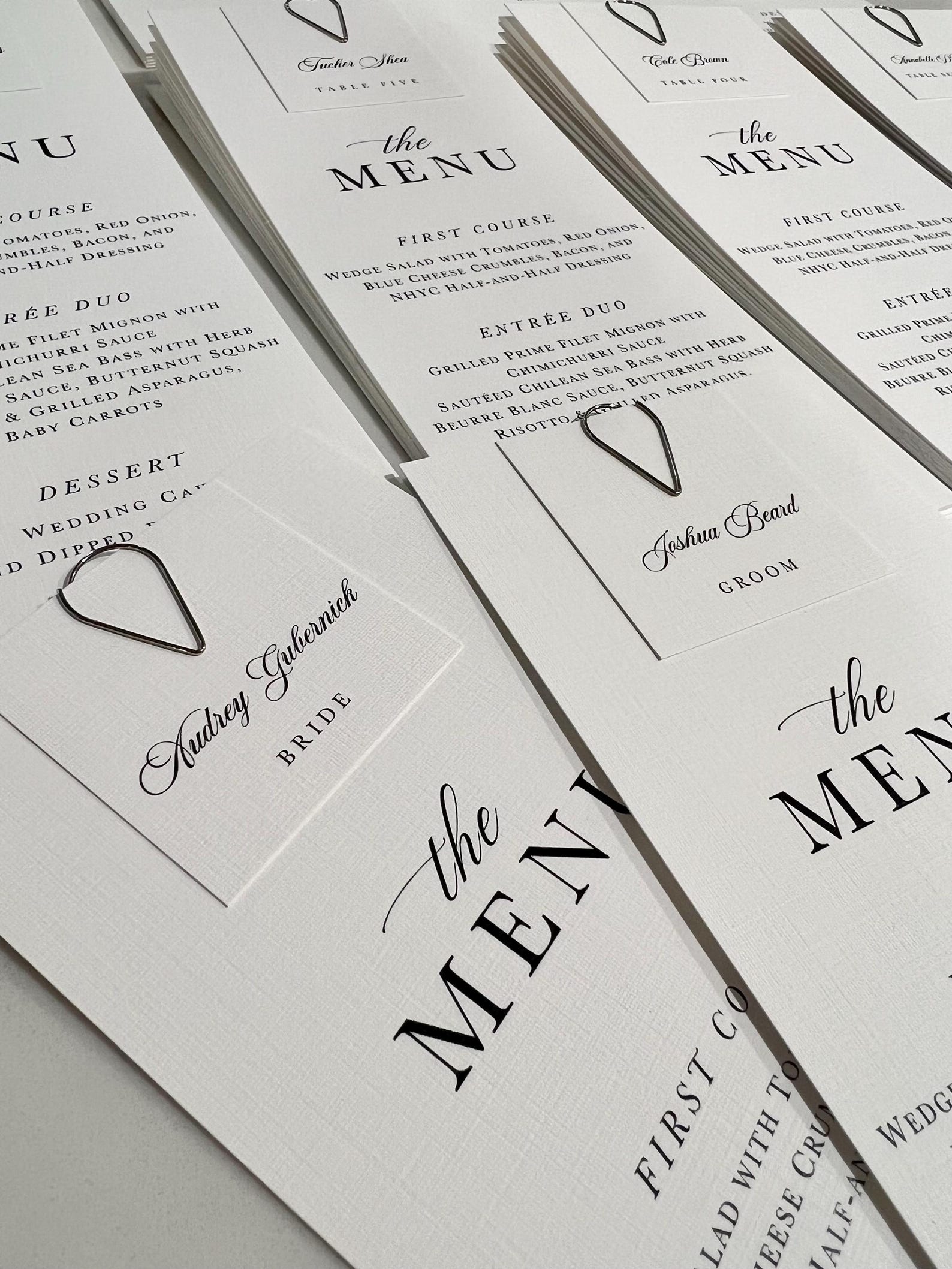 Wedding Menus, White Wedding Menus With Name Cards, Pretty Menus for ...